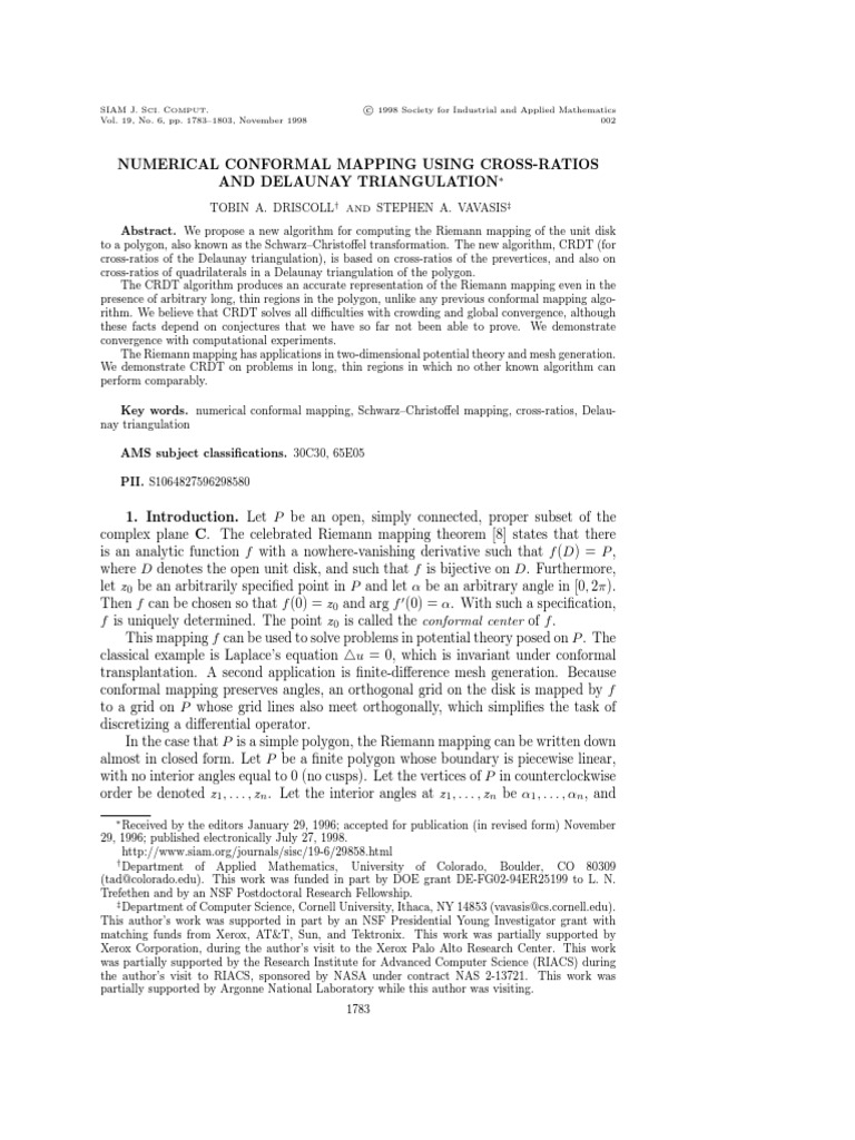 Numerical Conformal Mapping Using Cross-Ratios and Delaunay Triangulation | PDF | Triangle ...
