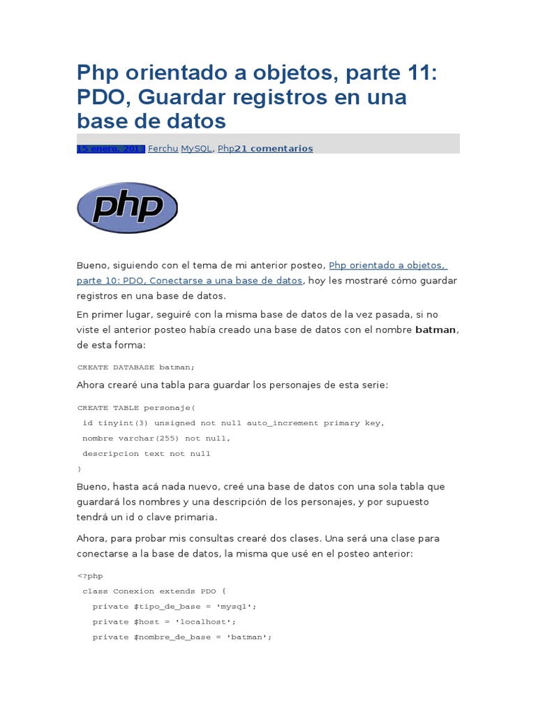 PHP Orientado A Objetos | PDF | SQL | Mi sql