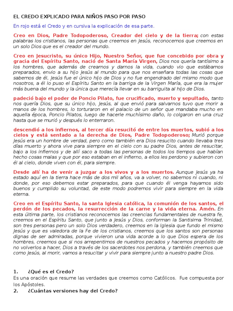 El Credo Explicado Para Niños Paso Por Paso