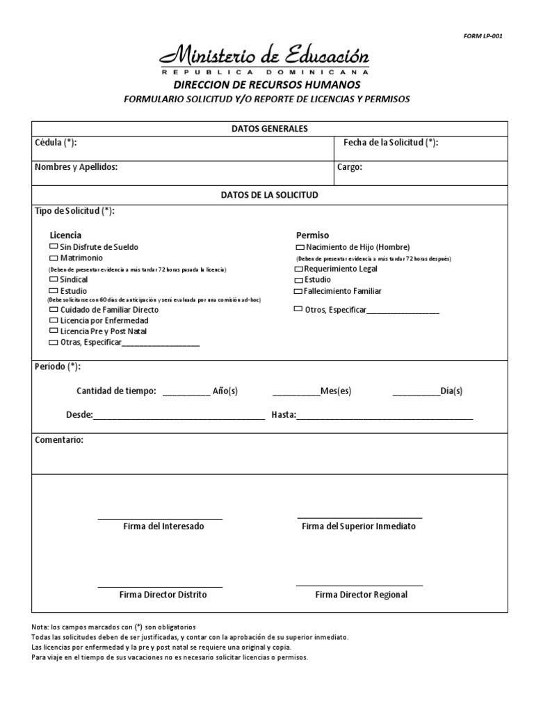 Formulario de solicitud de licencias y permisos para recursos humanos | PDF