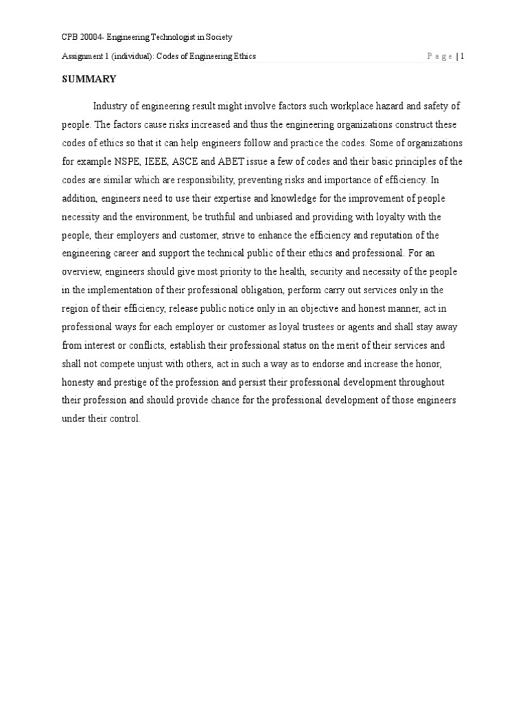 CPB 40002 Engineering Technologist in Society UniKL MICET Assignment 1 (Individual) : Codes of ...
