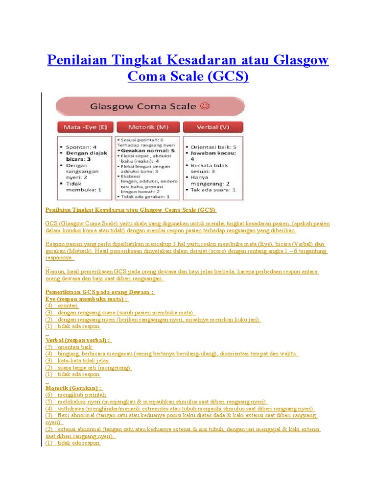 Penilaian Tingkat Kesadaran Atau Glasgow Coma Scale | PDF