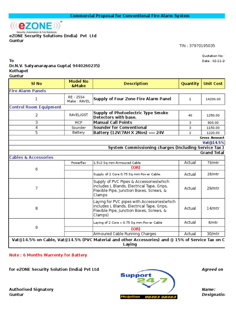 Commercial Proposal for Fire Alarm System | PDF | Guarantee | Cable