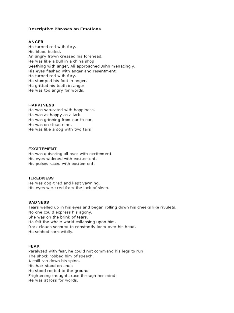Descriptive Phrases On Emotions | PDF | Poetry
