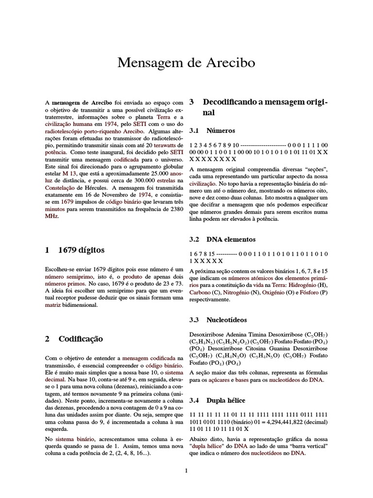 Mensagem de Arecibo | PDF | Astronomia | Ciências Físicas