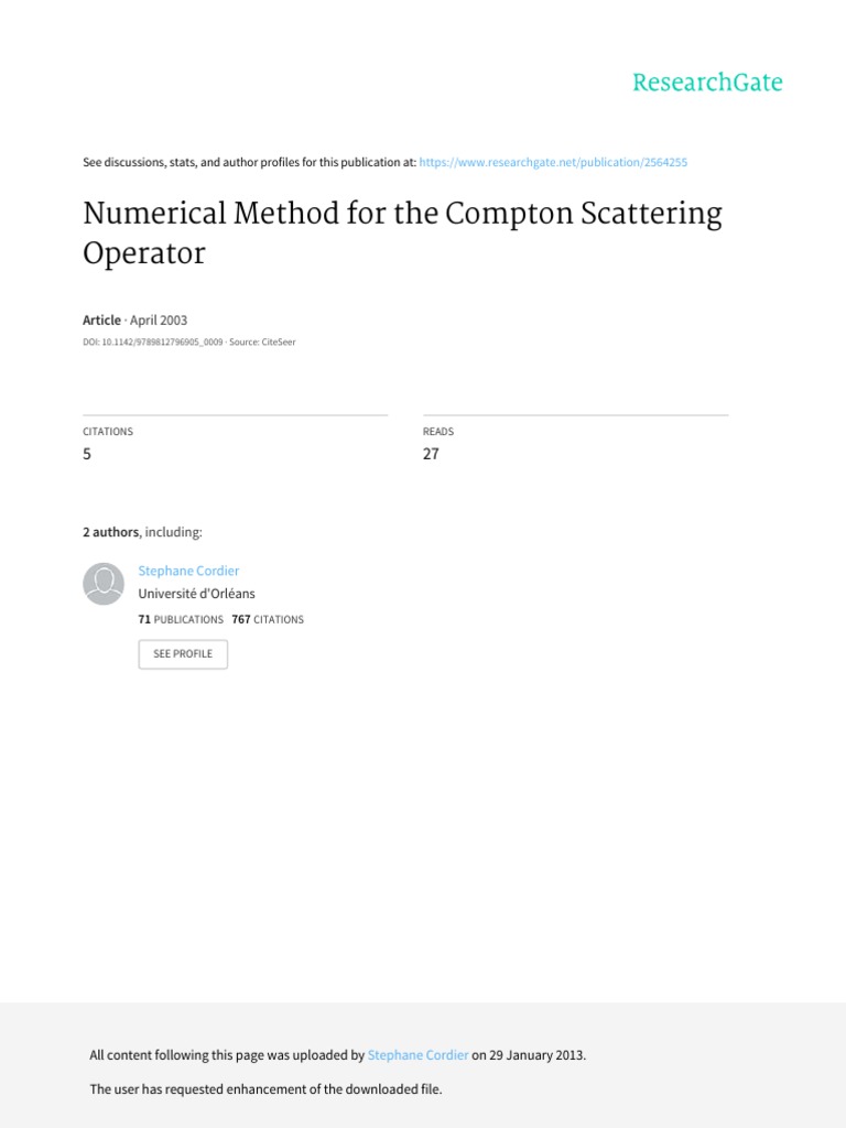 Numerical Method For The Compton Scattering Operat | PDF | Photon | Distribution (Mathematics)
