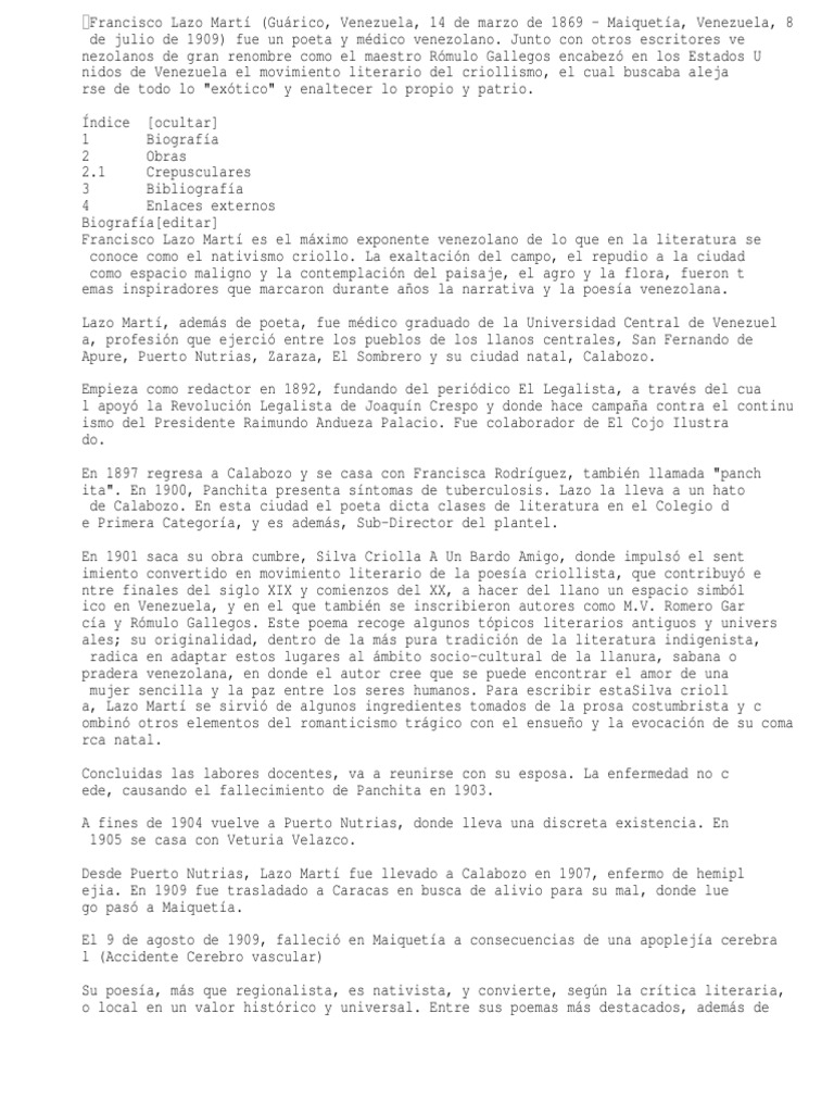 Biografía de Francisco Lazo Martí | PDF | Venezuela