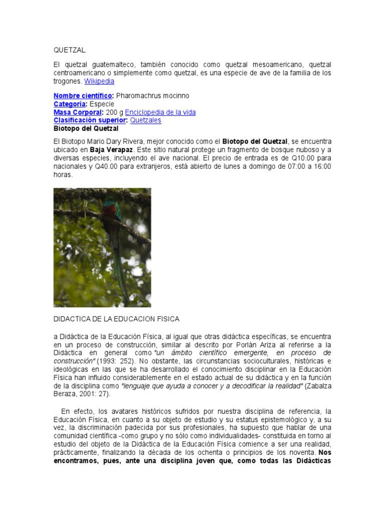 Quetzal: Ave Nacional de Guatemala | PDF | Aprendizaje | Conocimiento