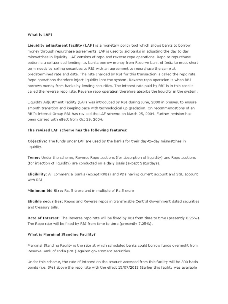 What Is LAF | Download Free PDF | Repurchase Agreement | Reserve Bank ...