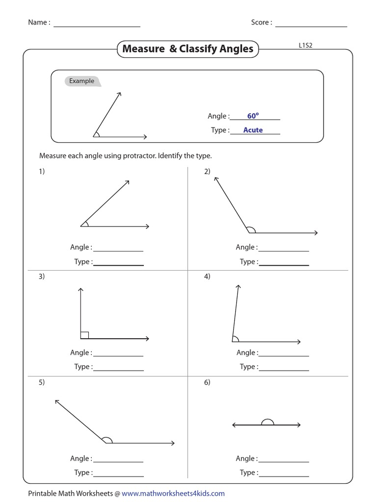 Measure & Classify Angles: Name: Score | PDF