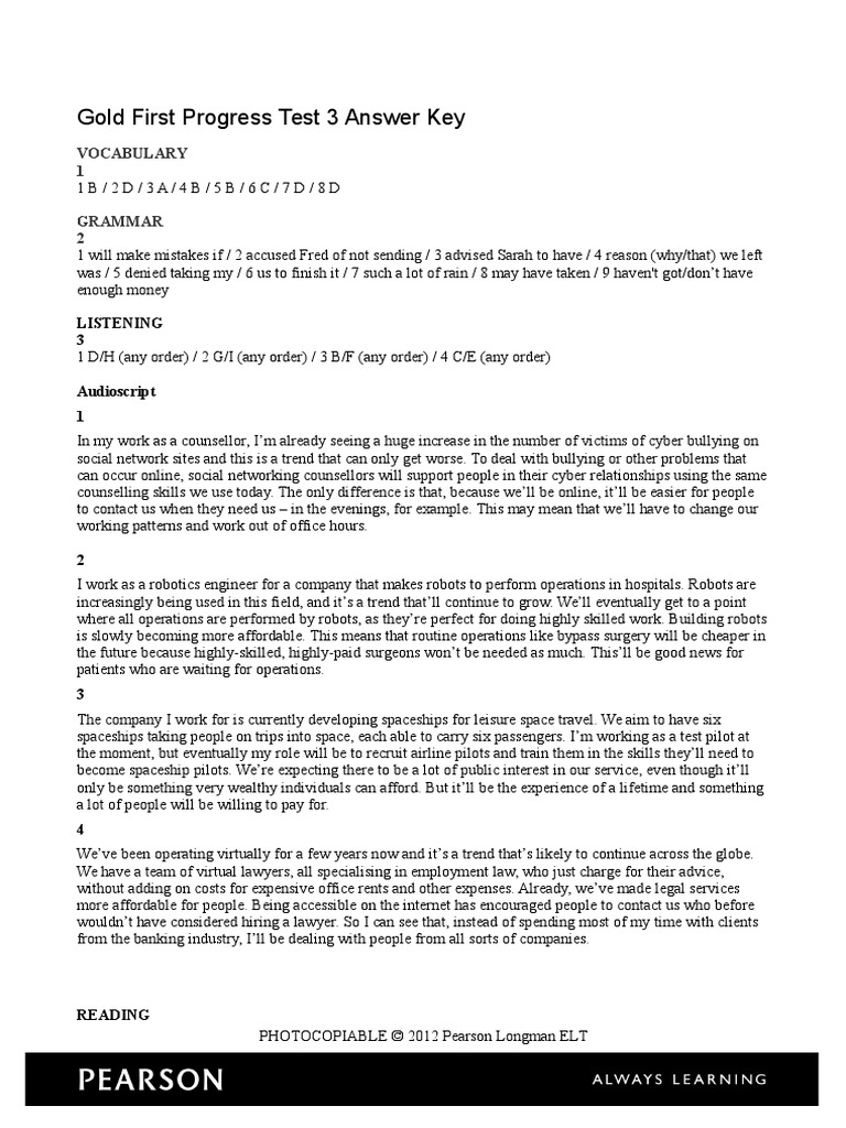 Progress Test 3 Key | PDF | Social Networking Service | Lawyer