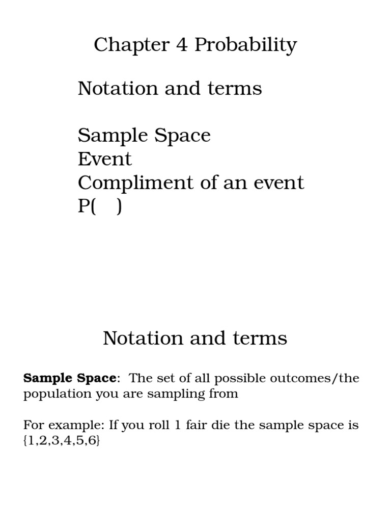 Notation and Terms Sample Space Event Compliment of An Event P Chapter ...