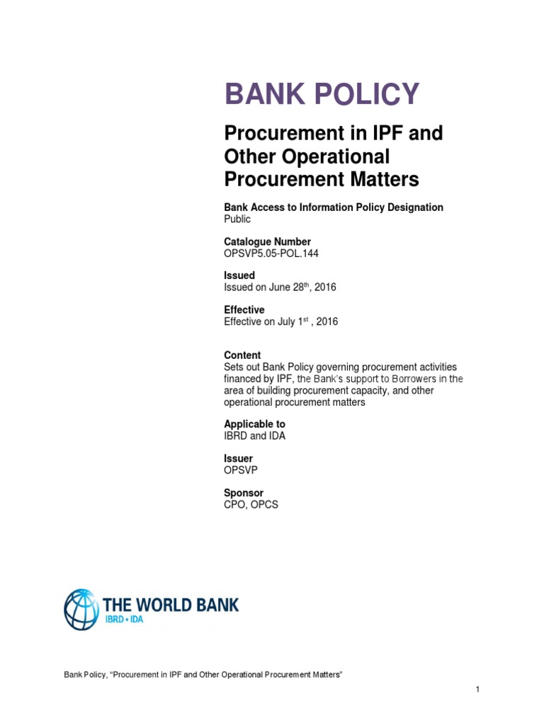 Procurement Policy | PDF | International Development Association ...