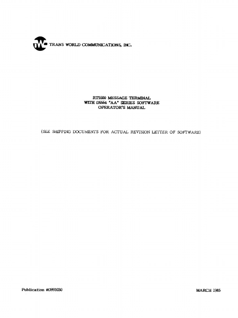 Transworld RT5500 RTTY Message Terminal - Operators Manual | PDF