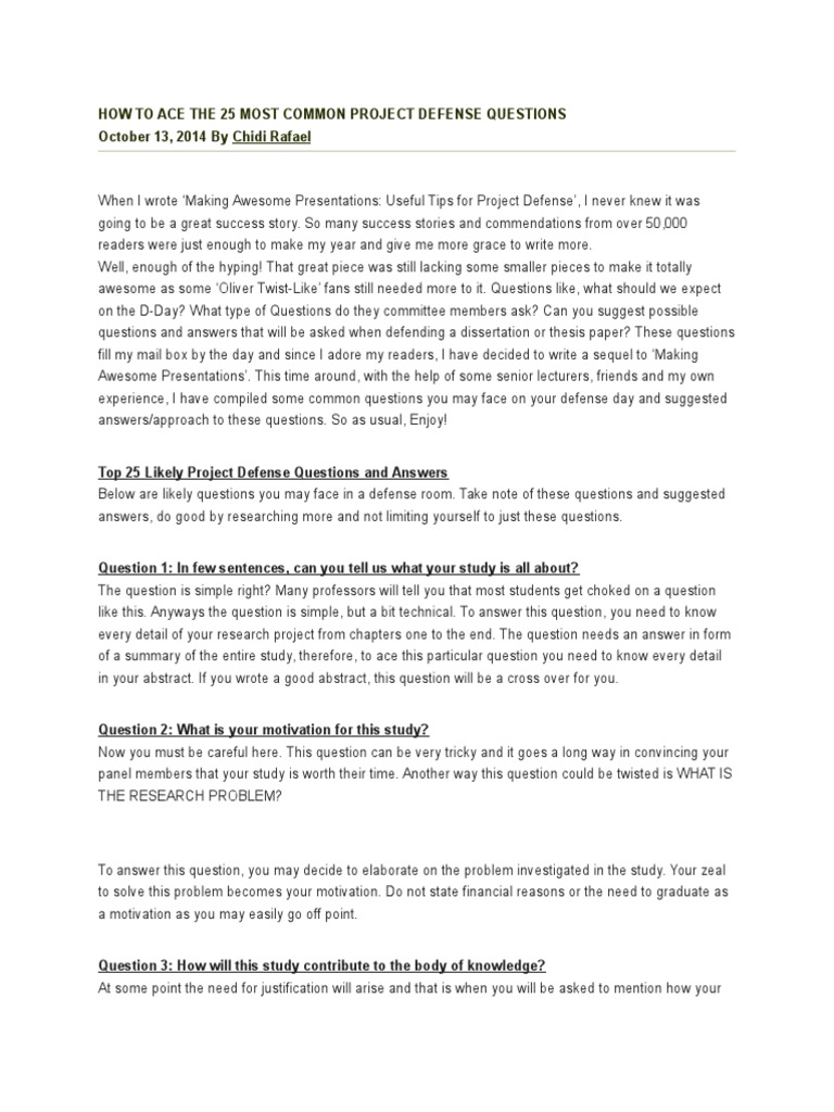 The 25 Most Common Project Defense Questions | Thesis | Leadership
