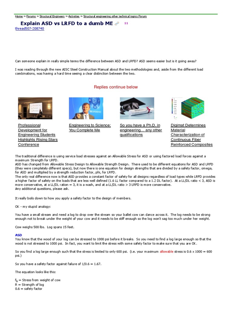 Explain Asd Vs Lrfd To A Dumb Me Structural Engineering Other