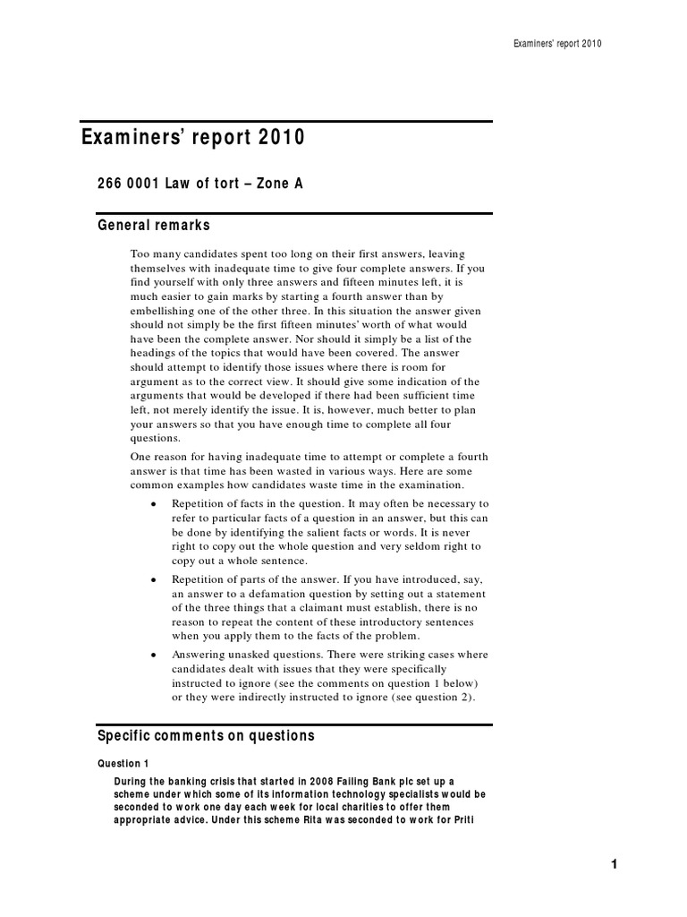 Tort Report 2010 A | Download Free PDF | Negligence | Defamation