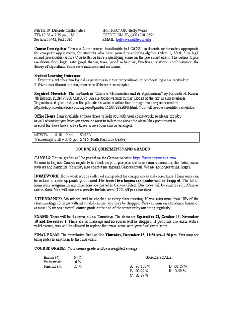 Discrete Math Syllabus | PDF | Discrete Mathematics | Teaching Mathematics