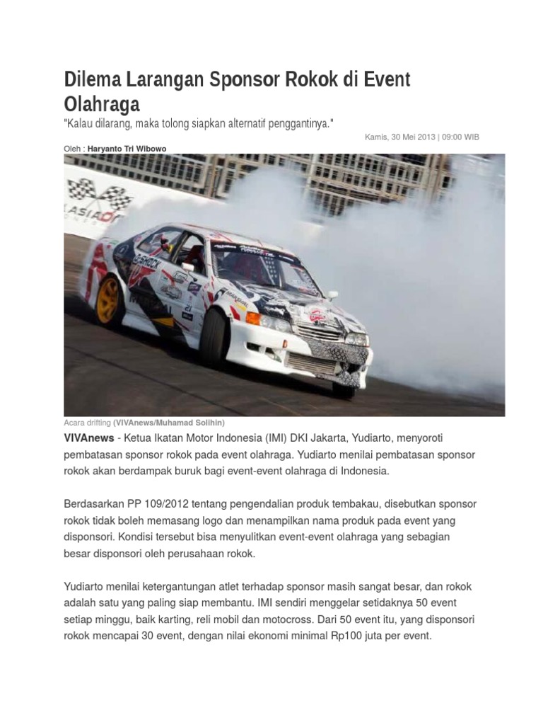Dilema Larangan Sponsor Rokok Di Event Olahraga | PDF