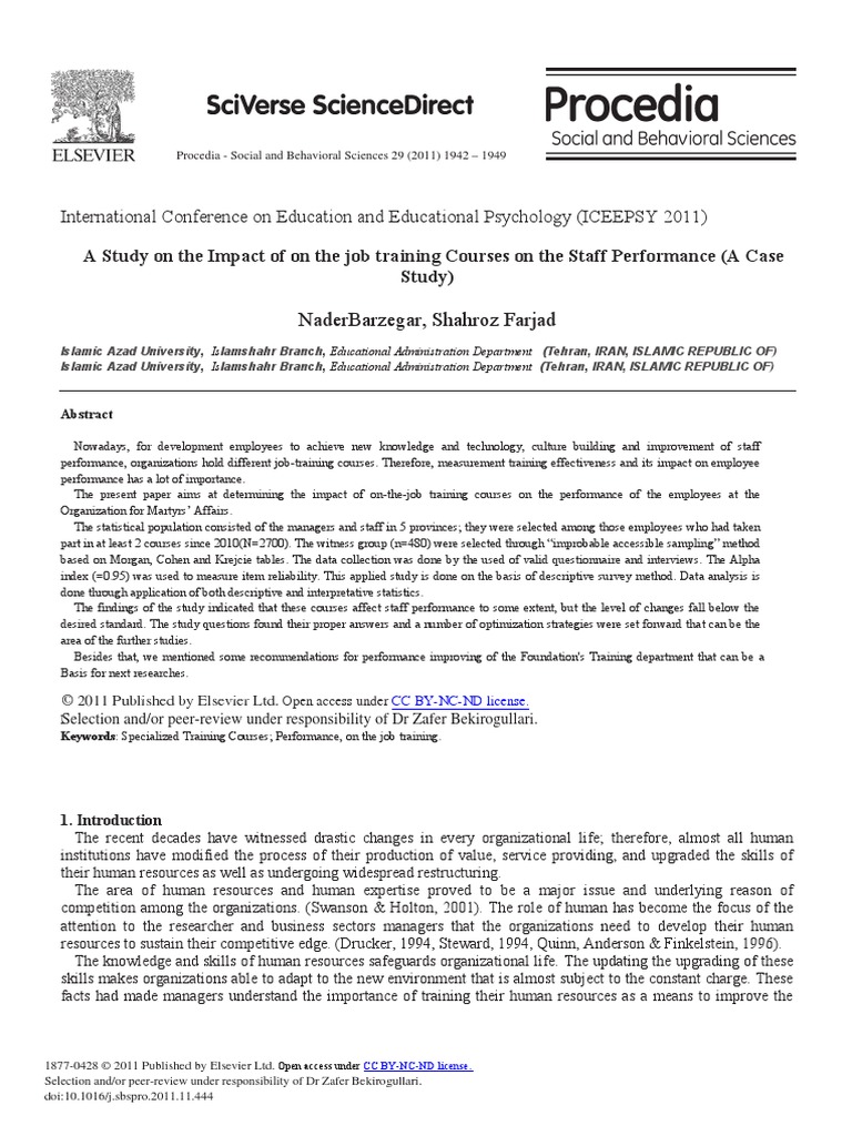 A Study On The Impact of On The Job Training Courses On The Staff ...