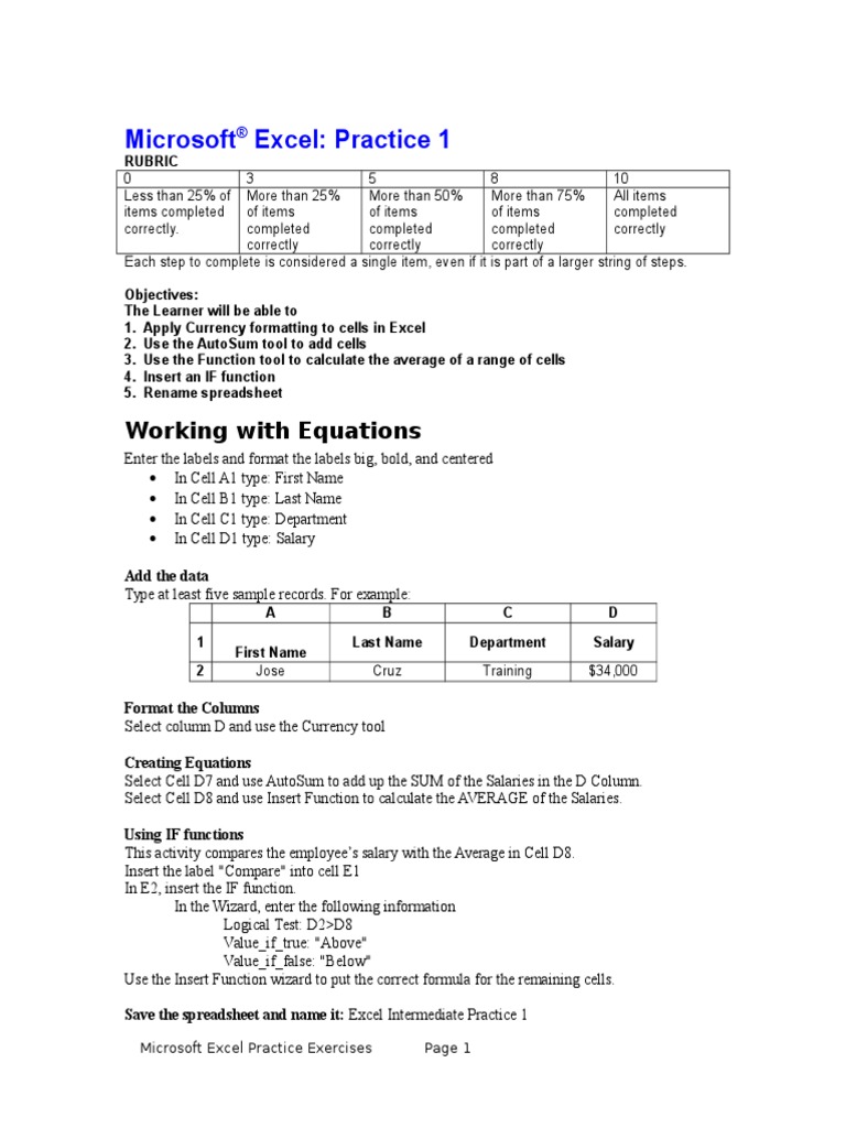 EXCEL Activities | PDF | Microsoft Excel | Spreadsheet