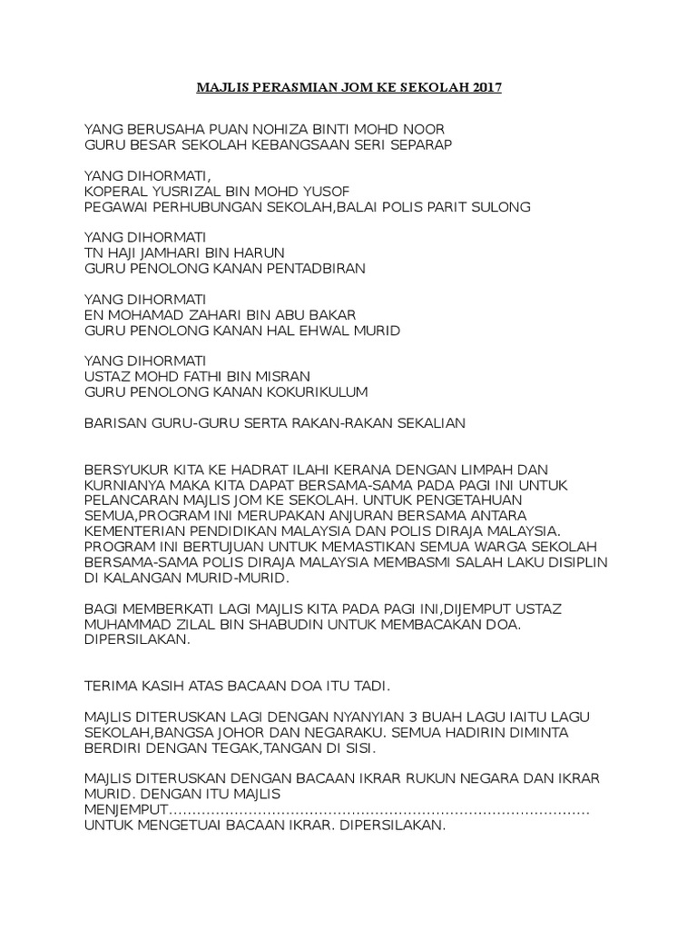 Skrip Perasmian Jom Ke Sekolah | PDF