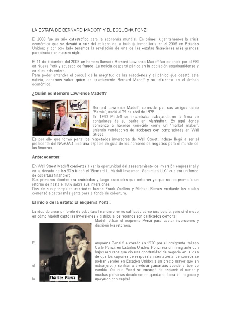 La Estafa de Bernard Madoff y El Esquema Ponzi | PDF | Esquema Ponzi ...