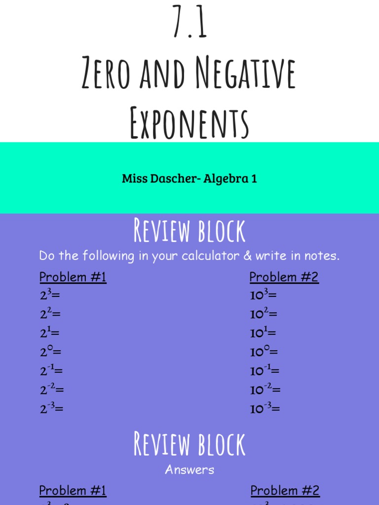 7 1 Zero and Negative Exponents CW 1 | PDF | Exponentiation | Numbers