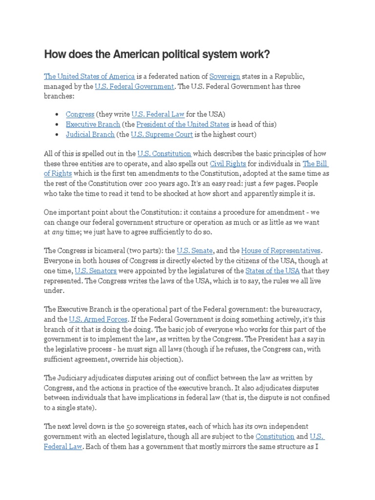 Understanding the US Political System | PDF | Federal Government Of The ...