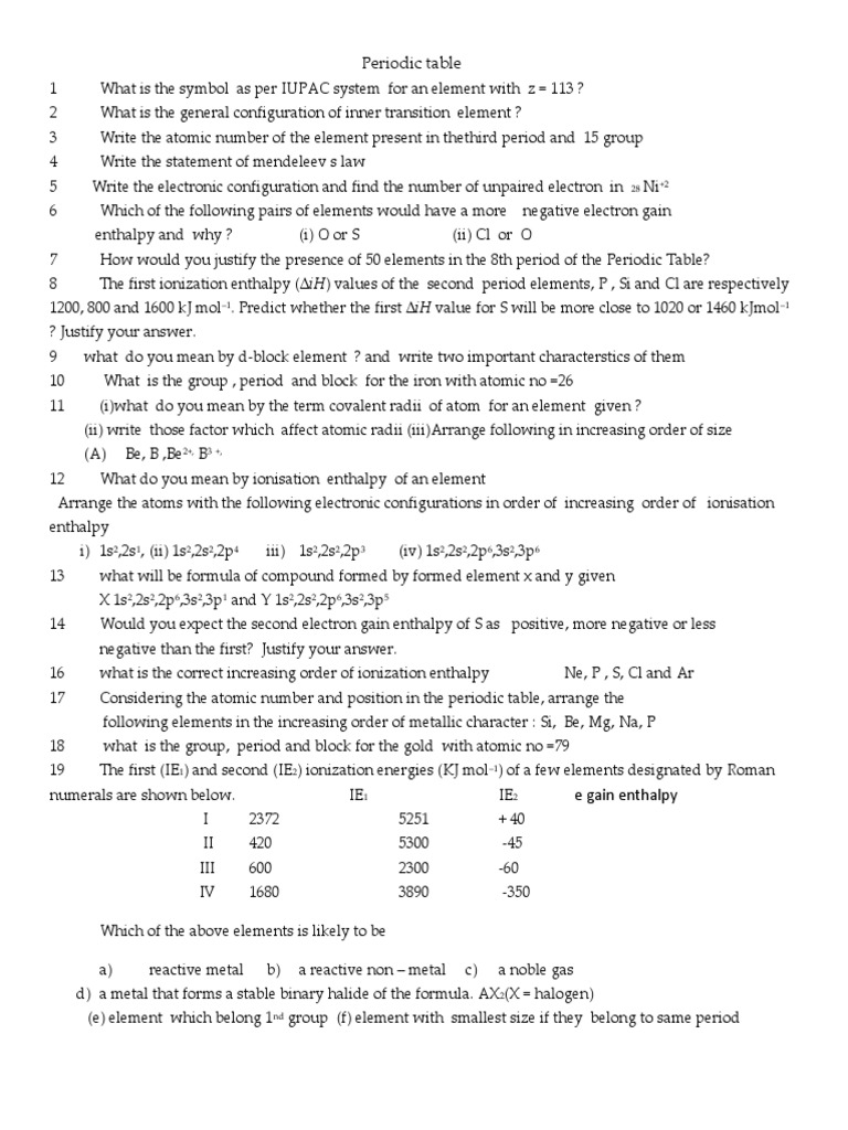 Assignment On Periodic Table | PDF