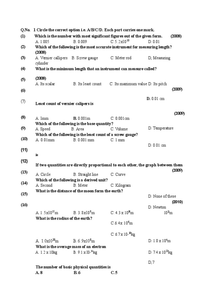 Multiple Choice Questions | PDF | Kilogram | Measurement
