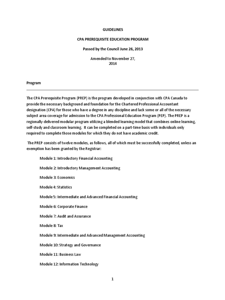 Guidelines Cpa Prerequisite Education Program Passed by The Council ...