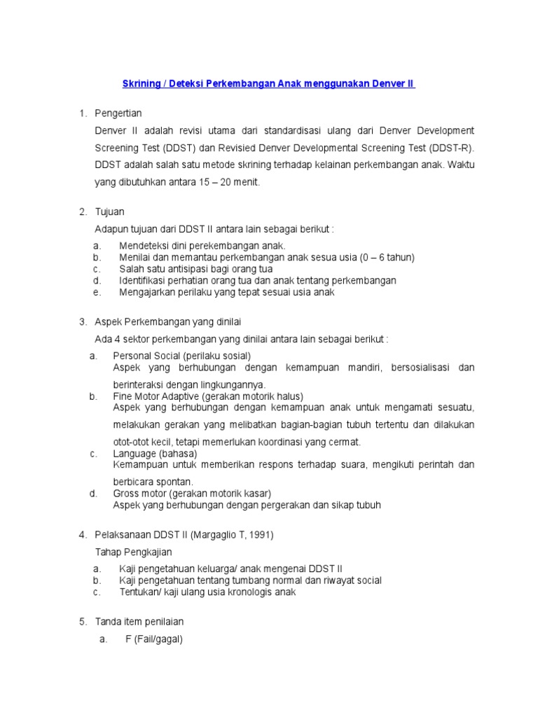 Skrining Perkembangan Anak Denver II | PDF
