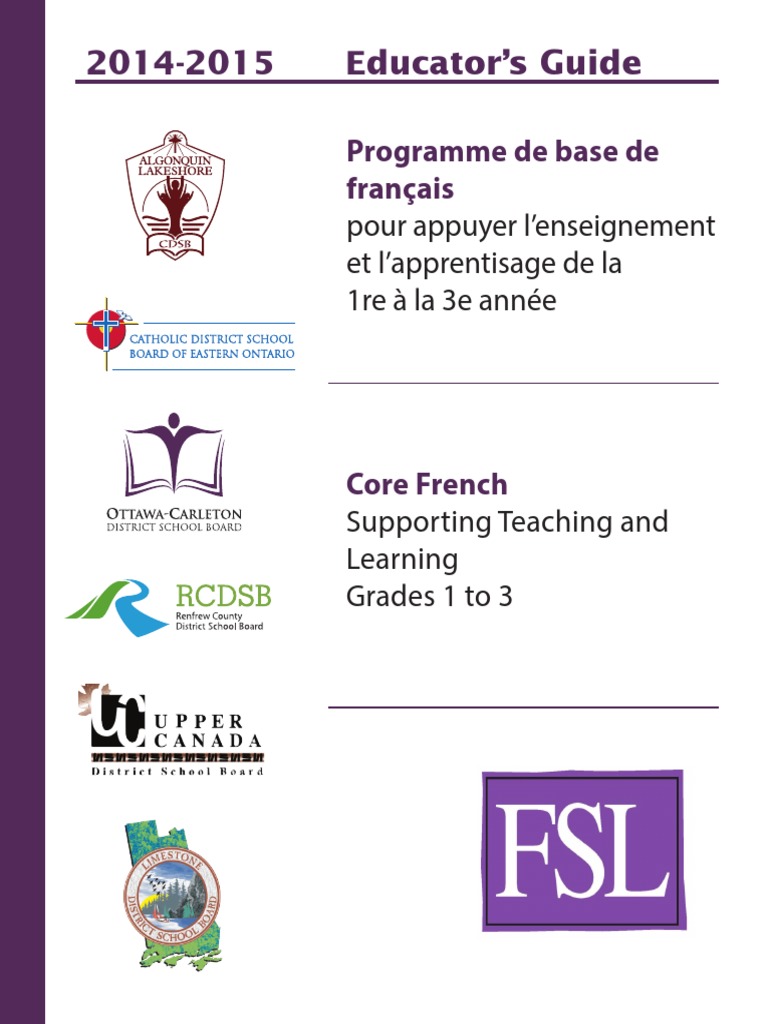 Grade 1 To 3 Curriculum Core French Manual Final Low Copy Yby500 | PDF