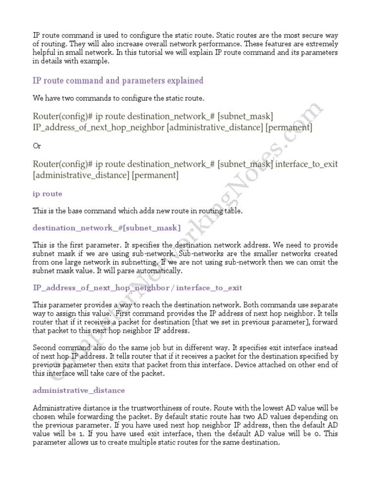 Ip Route Command Explained With Examples | Router (Computing) | Ip Address