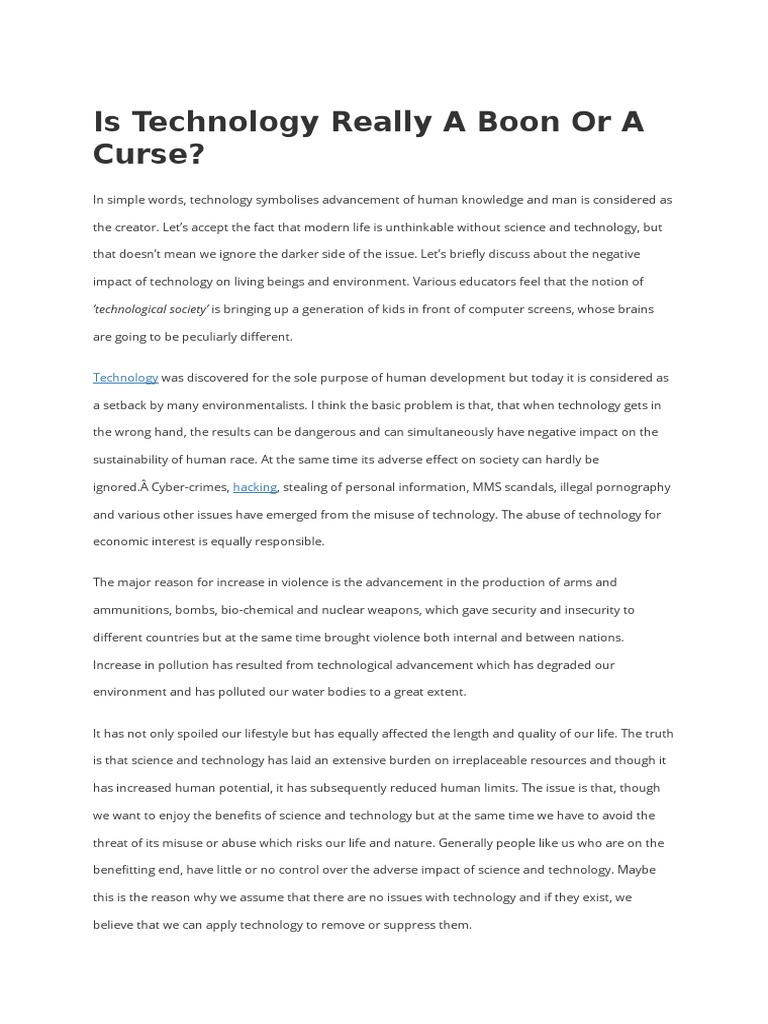 Is Technology Really A Boon or A Curse | PDF | Educational Technology ...