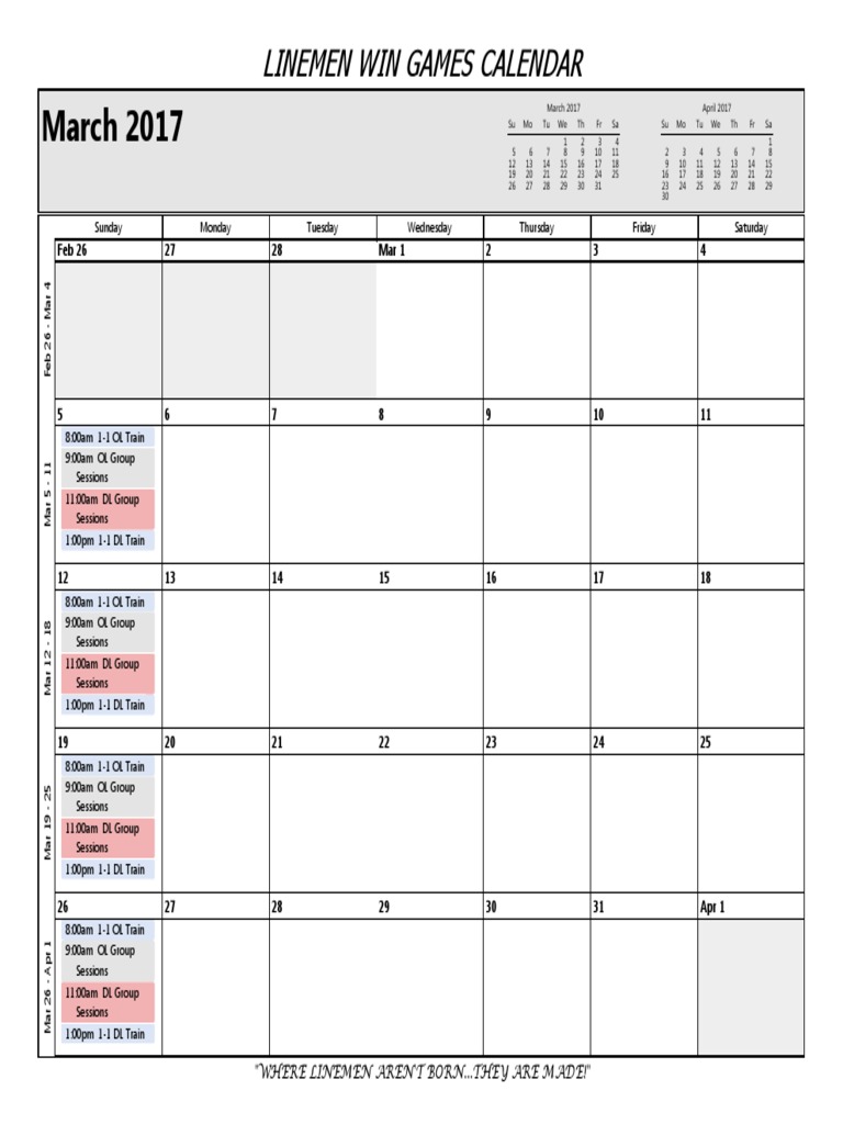 March 2017: Linemen Win Games Calendar | PDF | Christian Festivals And Holy Days | Liturgical ...