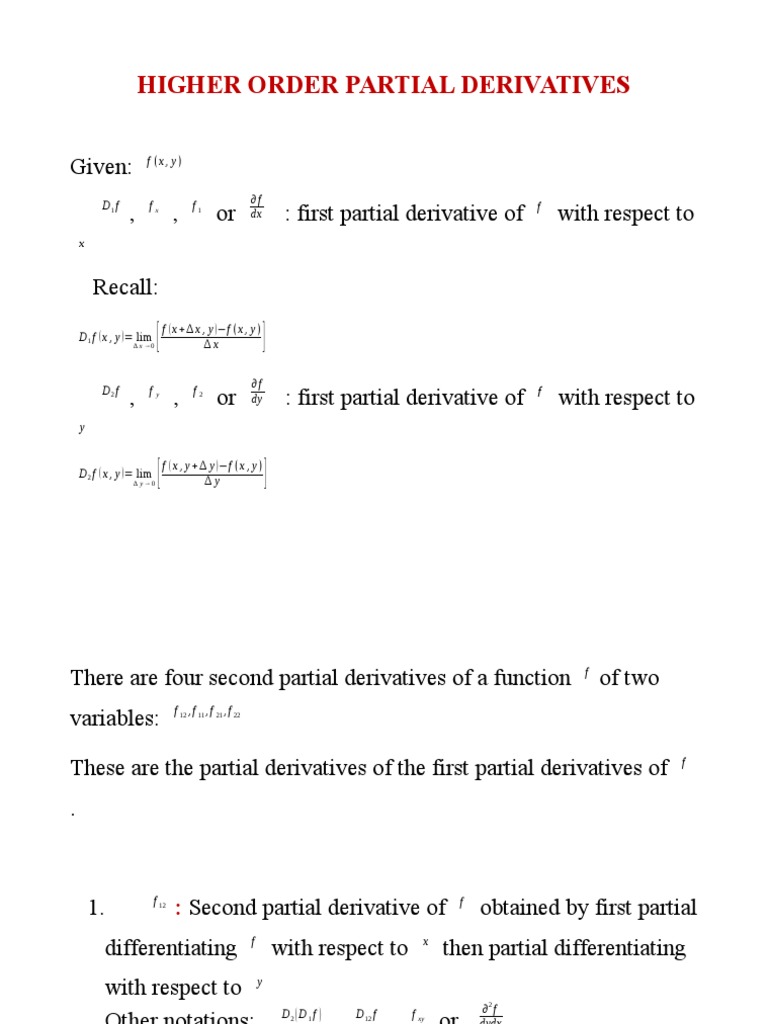 Higher Order Partial Derivatives | PDF | Derivative | Rates