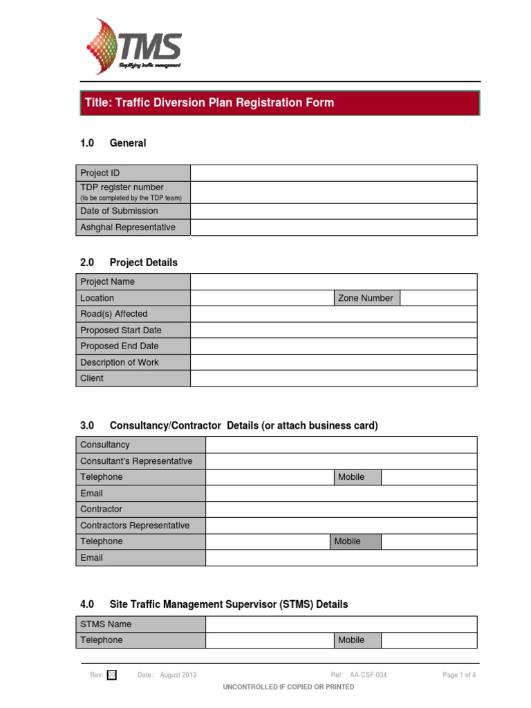 Traffic Diversion Plan Form | PDF | Speed Limit | Traffic