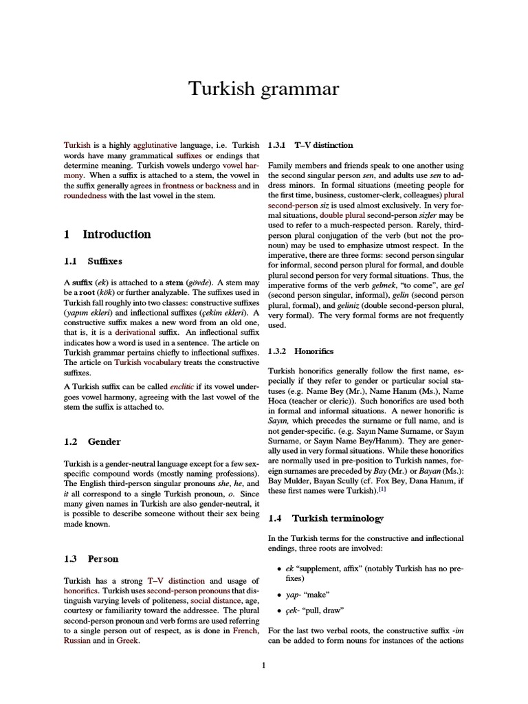Turkish Grammar WIKIGB | PDF