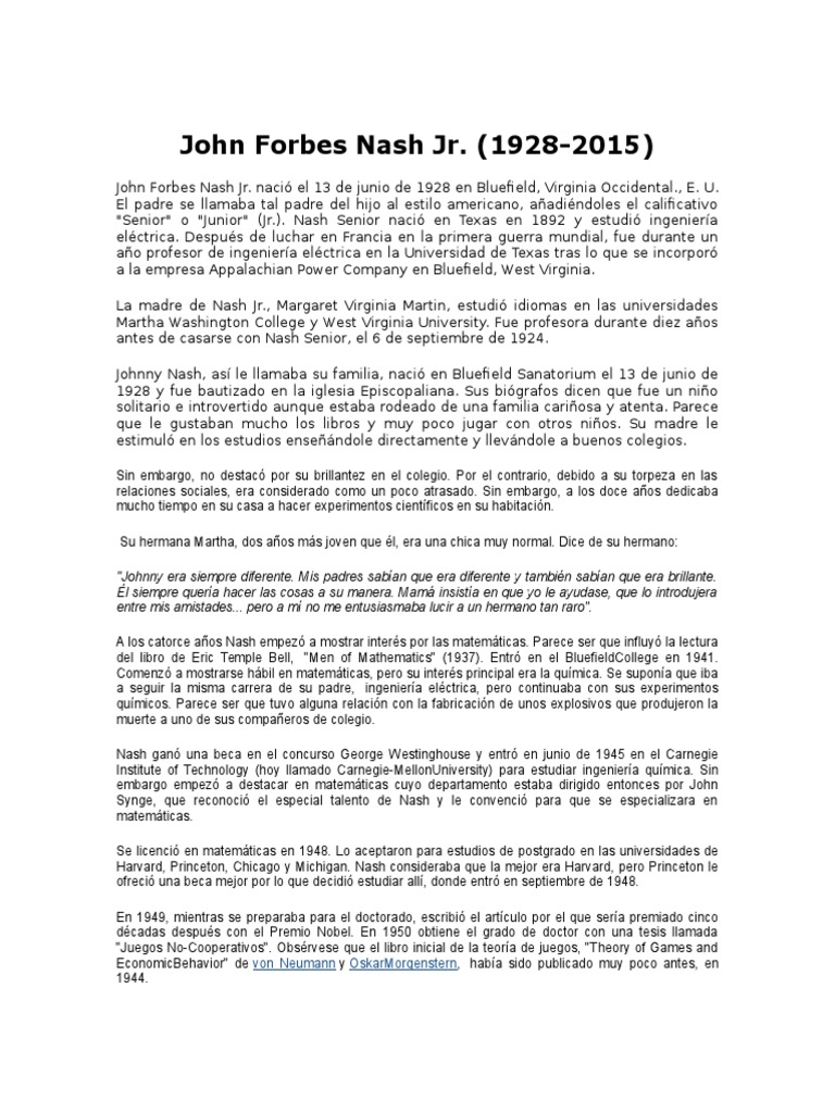 Biografía de John Forbes Nash Jr. | PDF | Science | Tecnología (general)