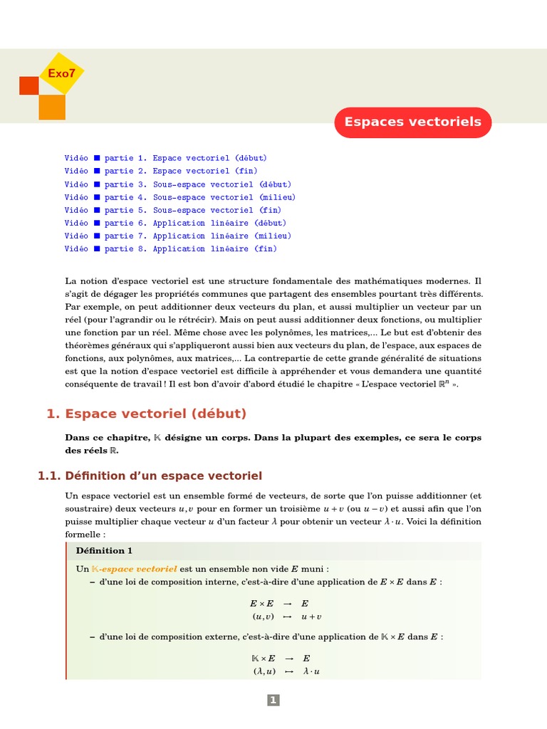 Espaces Vectoriels Exo7 PDF | PDF | Espace vectoriel | Scalaire ...
