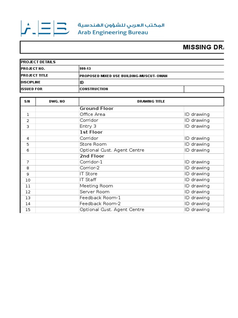 List of Drawings - ID | PDF