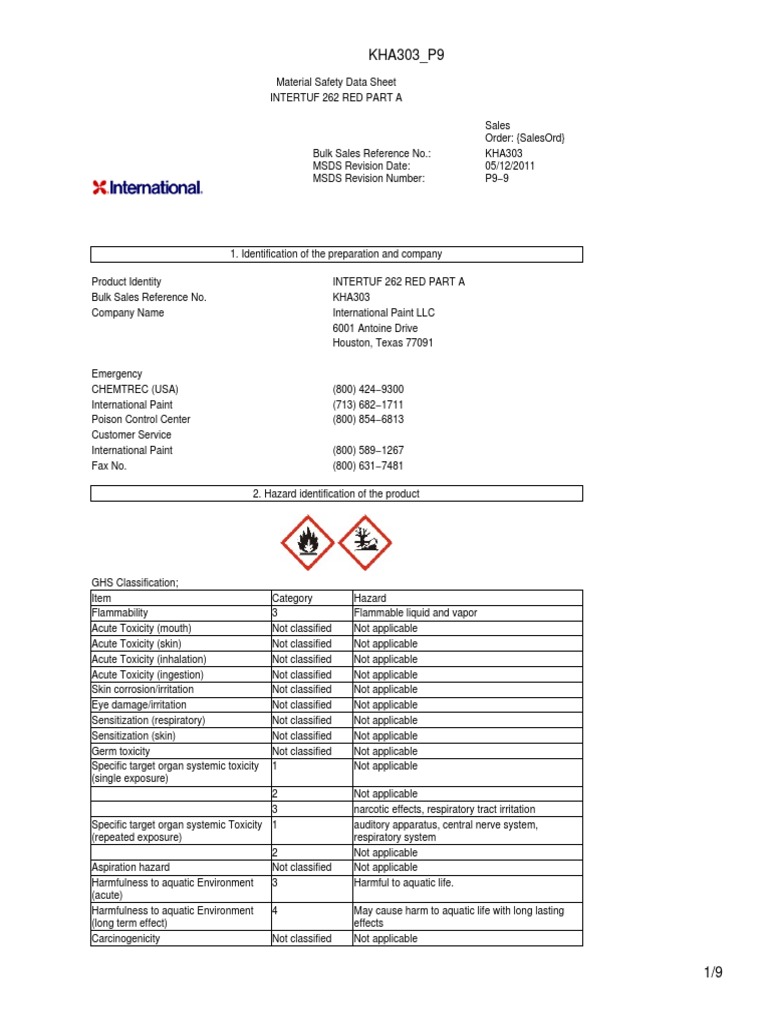 Intertuf 262 Red Parte A - Msds-File111148444 | PDF | Toxicity | Personal Protective Equipment
