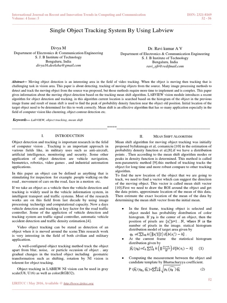 Single Object Tracking System by Using Labview | PDF | Computer Vision ...