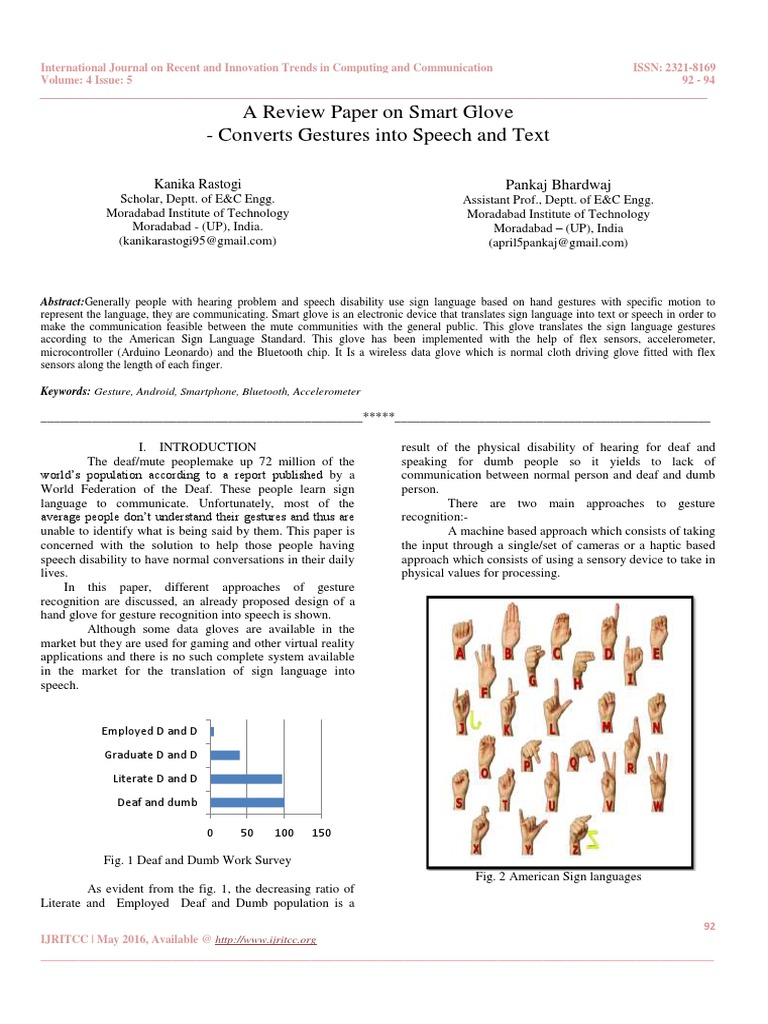 A Review Paper On Smart Glove - Converts Gestures Into Speech and Text ...