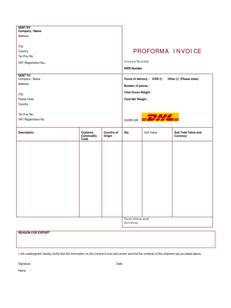 DHL Proforma Invoice PDF | PDF