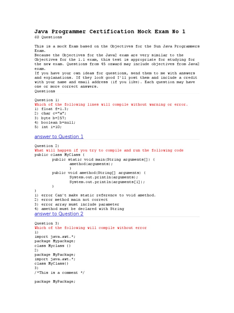 Jcp Mock Exam No 1 Pdf Method Computer Programming Java Programming Language