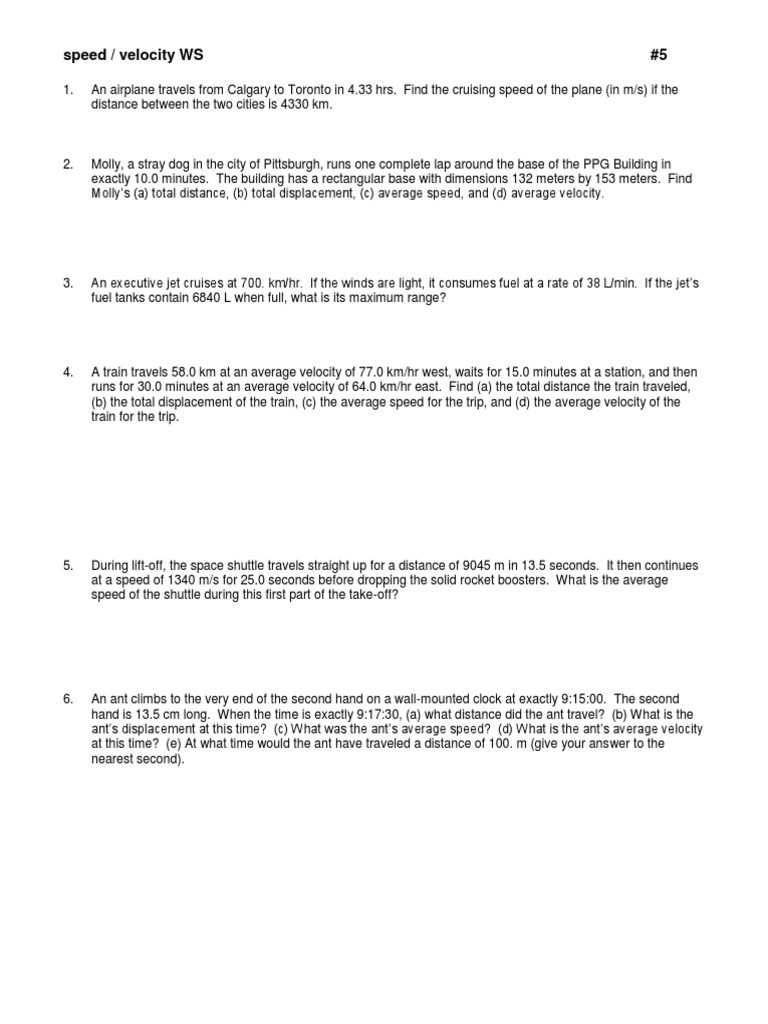 Speed Velocity WS | PDF | Speed | Velocity