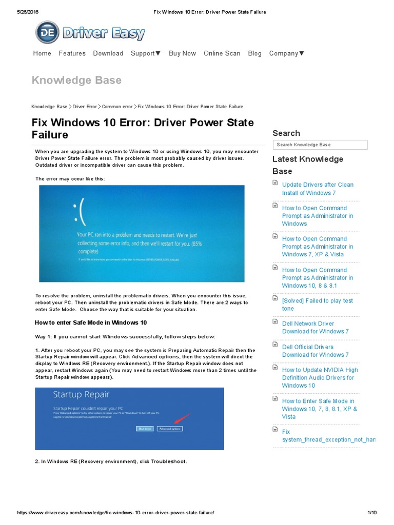 Fix Windows 10 Error - Driver Power State Failure | PDF | Windows 10 ...